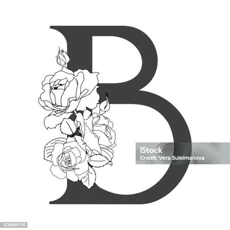 벡터 꽃 알파벳 편지 B 모노그램 꽃 편지의 꽃 디자인 결혼식 초대장 카드 꽃집의 명함 장식 선형 스타일의 장미의 꽃 디자인 개념에 대한 스톡 벡터 아트 및 기타 이미지