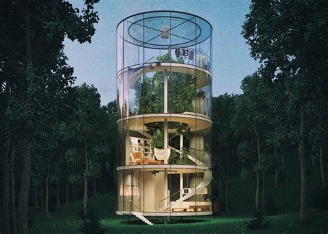 Tubular Glass House By Aibek Almassov Wraps Around A Full Grown Tree