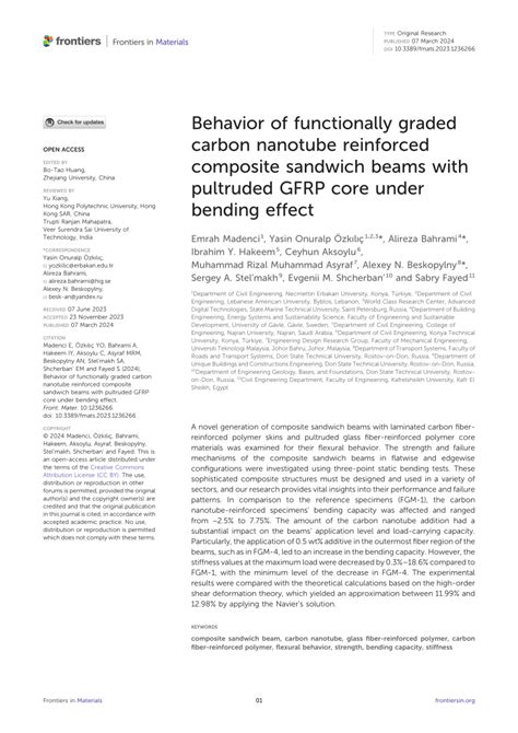 Pdf Behavior Of Functionally Graded Carbon Nanotube Reinforced Composite Sandwich Beams With