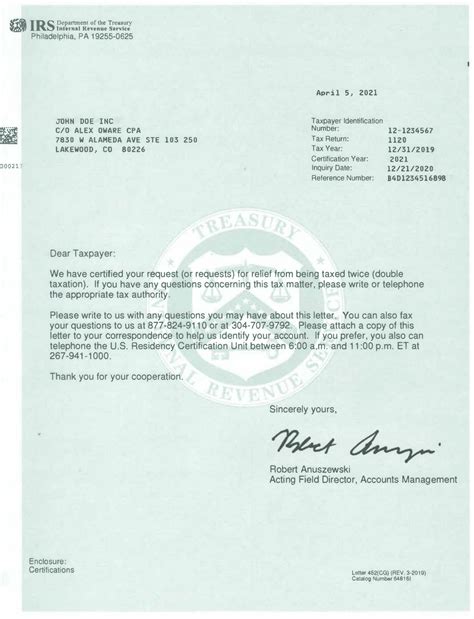 Samples Of Us Residency Certifications Form 6166 Oandg Tax And