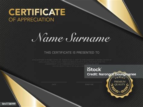 공로상 템플릿 검정색과 금색으로 고급스럽고 현대적인 스타일의 벡터 이미지 작품 졸업장을 수여합니다 일러스트레이션 기프트 카드 디자인 감탄에 대한 스톡 벡터 아트 및 기타