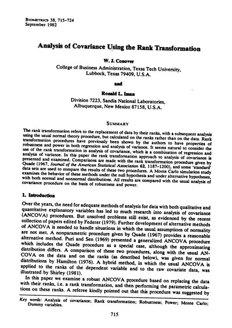 pdf analysis of covariance using the rank transformation