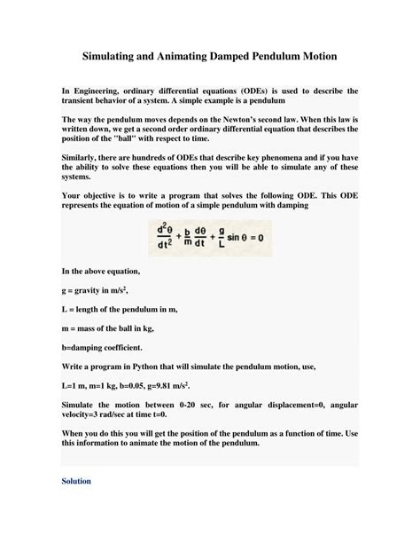 Pdf Simulating And Animating Damped Pendulum Motion