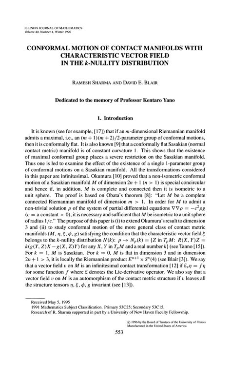Pdf Conformal Motion Of Contact Manifolds With Characteristic Vector Field In The Knullity