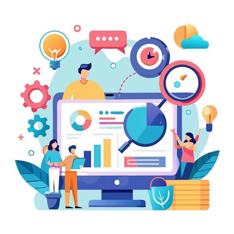 Team Analyzing Data On A Computer With Charts Graphs And A Magnifying