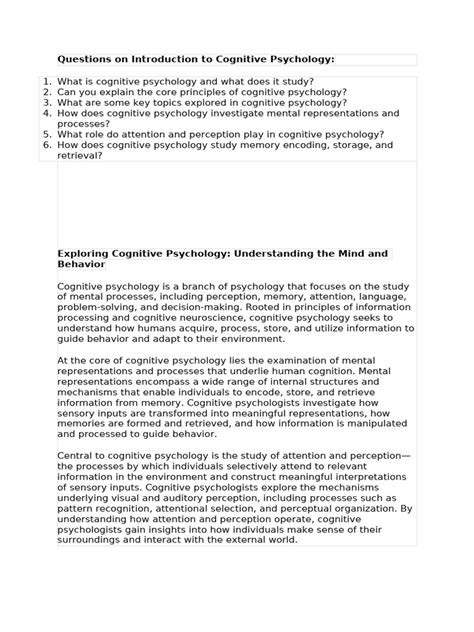 Introduction To Cognitive Psychology Pdf Cognition Science And Mathematics