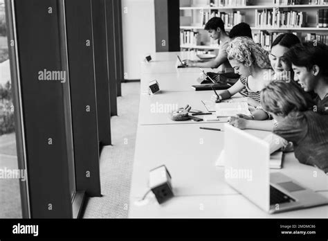 Young Multiethnic Group Of Students Studying Inside University Library