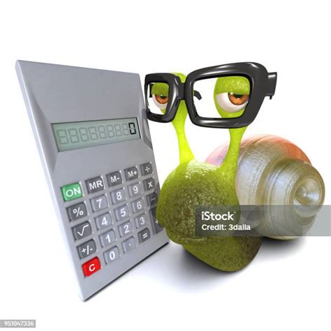 디지털 계산기를 사용 하 여 3d 재미 있는 만화 달팽이 캐릭터 3차원 형태에 대한 스톡 사진 및 기타 이미지 3차원 형태