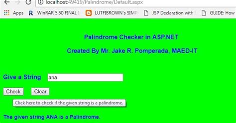 Free Programming Source Codes And Computer Programming Tutorials Palindrome Checker In Aspnet