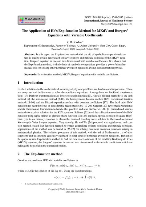 pdf the application of he s exp function method for mkdv and burgers