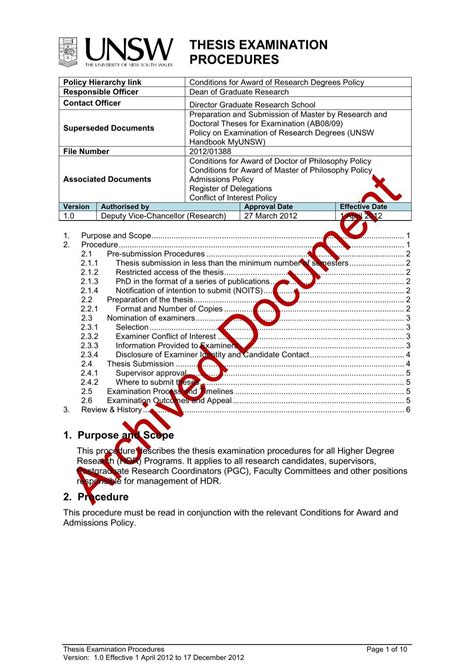 Thesis Examination Procedures The University Of New