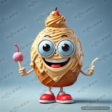 Ai创作图球型 冰淇淋 冰激凌 卡通人物 3d 可爱 笑脸 昵图网