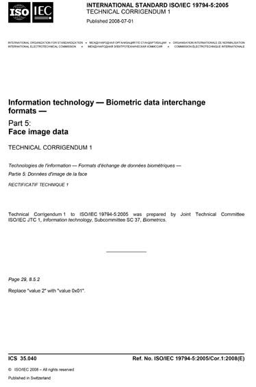 ISO IEC 19794 5 Cor1 2008 Corrigendum