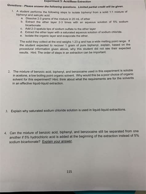 Solved Experiment 3 Acidbase Extraction Questions Please