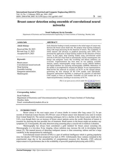 Breast Cancer Detection Using Ensemble Of Convolutional Neural Networks