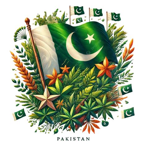 Illustration Of The Pakistan Flag Surrounded By A Wreath Green Leaves
