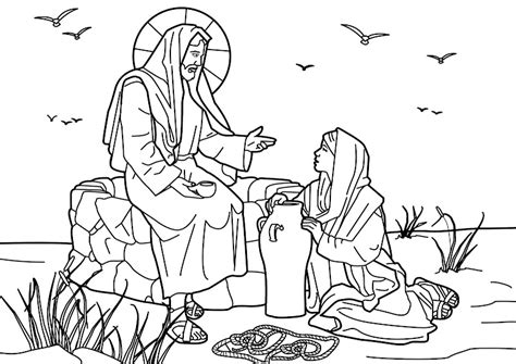 Jesus With The Samaritan Woman At The Well Coloring Pages Coloring Pages