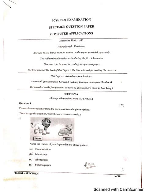 Icse 2024 Specimen Paper Computer Applications Pdf