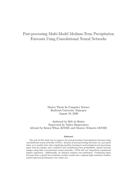 Pdf Post Processing Multi Model Medium Term Precipitation Forecasts Using Convolutional Neural