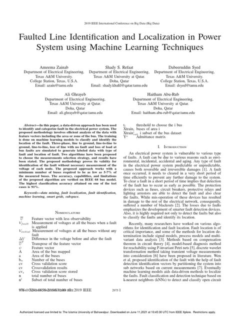 Faulted Line Identification And Localization In Power System Using Machine Learning Techniques