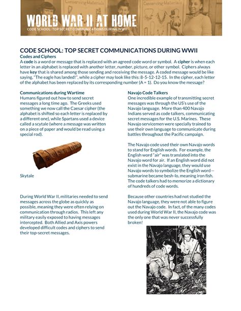 Code School Top Secret Communications During Wwii Codes And Ciphers A Code Is A Word Or Message