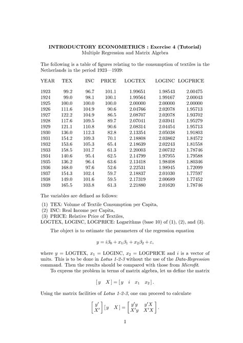 E4 93 Econometric Practice Questions Introductory Econometrics Exercise 4 Tutorial