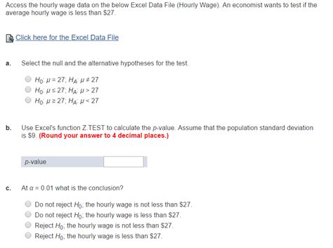 Solved Access The Hourly Wage Data On The Below Excel Data