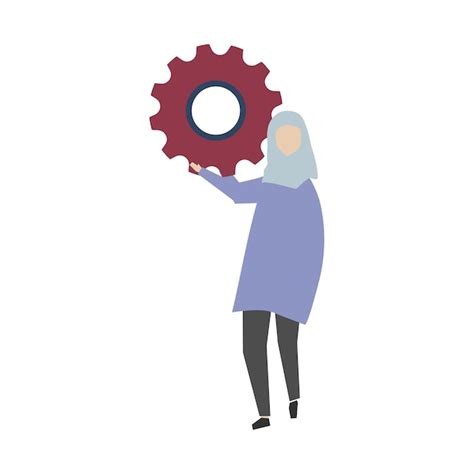 Premium Vector A Woman Holding A Cog That Has The Word Gears On It