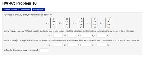 Solved 1 Point Let Uwv1v2 And V3 Be The Vectors In R4