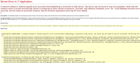 Sql Server Web Application Network Or Sql Error When Trying To Launch Instance Of Site Via