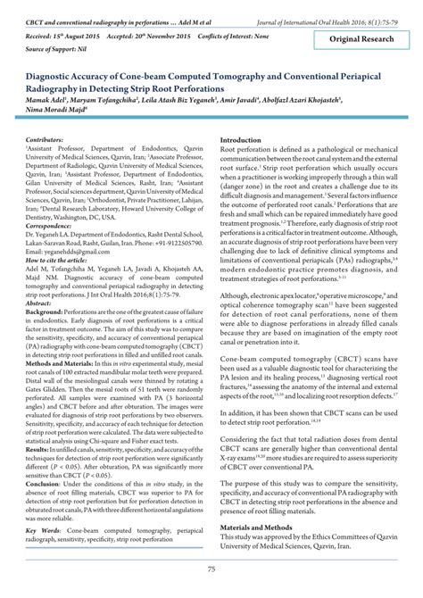 Pdf Diagnostic Accuracy Of Cone Beam Computed Tomography And