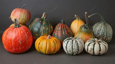 Variety Of Round Squash Background Squash Zucchini Vegetable