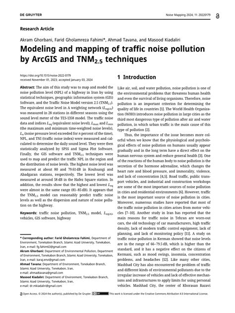 Pdf Modeling And Mapping Of Traffic Noise Pollution By Arcgis And Tnm25 Techniques
