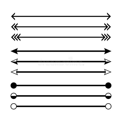 Стрелка в наборе горизонтальной прямой изолированном на белой линии показывает размер для