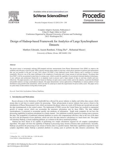 [pdf] design of hadoop based framework for analytics of large synchrophasor datasets