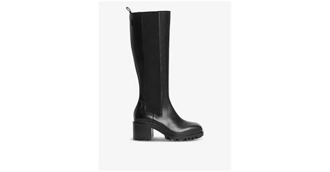 Allsaints Natalia Leather Heeled Knee High Boots In Black Lyst