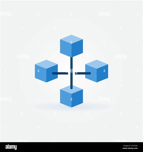 Vector Blockchain Technology Sign Or Icon Made With Four Blue Cubes
