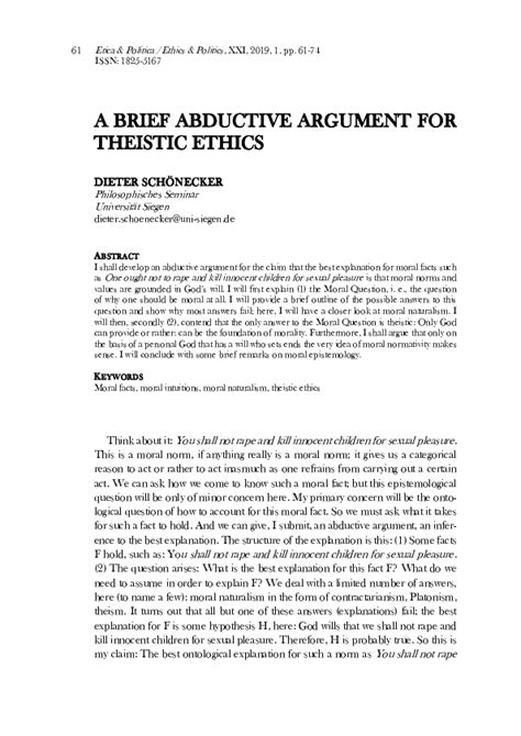 Pdf A Brief Abductive Argument For Theistic Ethics