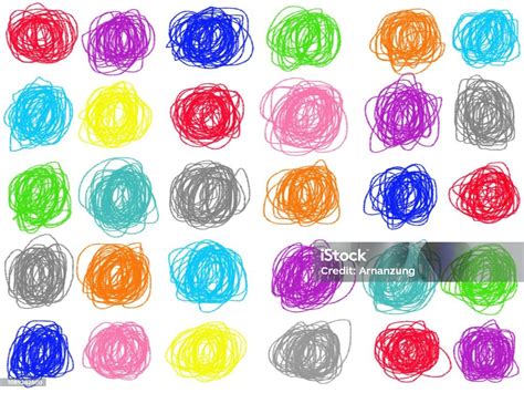 다채로운 파스텔 흰색 바탕에 동그라미 그리기 격리 낙서 디지털 아트 스케치 디자인 요소로 색 크레용 그림 크레파스에 대한 스톡