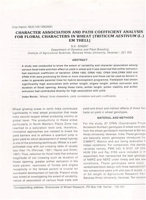 Pdf Character Association And Path Coefficient Analysis For Yield And Floral Characters In