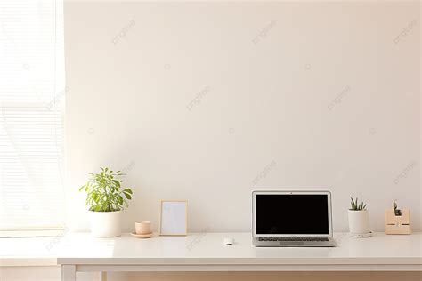 노트북과 식물이 있는 흰색 책상 감성 고해상 그림자 배경 일러스트 및 사진 무료 다운로드 Pngtree