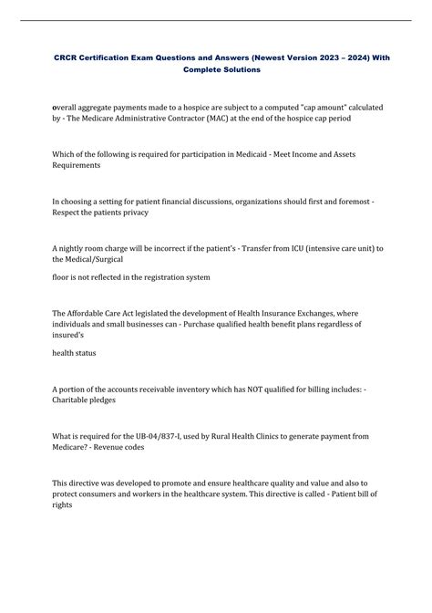 CRCR Certification Exam Questions And Answers Newest Version With Complete
