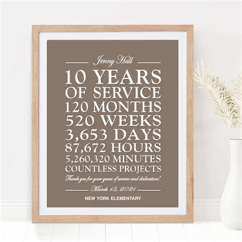 Personalized 10 Year Work Anniversary Print Custom 10 Years Of Service