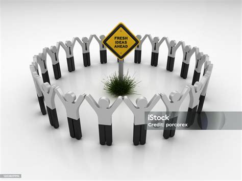 신선한 아이디어 앞서 도로 기호 픽토그램 팀워크 사람들 3d 렌더링 3차원 형태에 대한 스톡 사진 및 기타 이미지 3차원