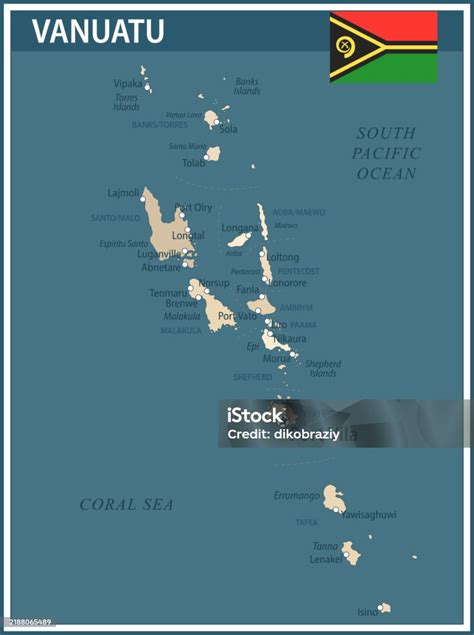 바누아투지도 벡터 빈티지 진한 파란색 베이지 웹 사이트 교육 보고서 뉴스 정치 인쇄 포스터 및 배경 화면에 대한 행정 구역과 바누아투의 사용자 정의 가능한 계층 정치지도