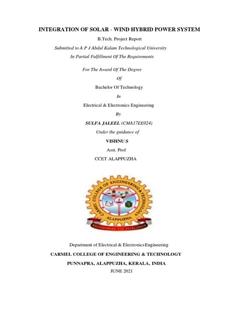 Integration Of Solar Wind Hybrid Power System Pdf Wind Power Wind Turbine