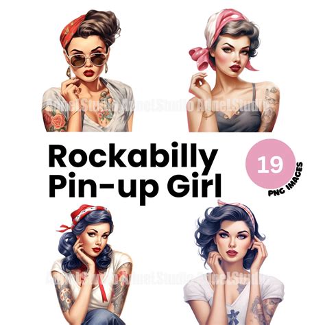 Rockabilly Pin Up Girl Clipart Watercolor Retro Women Clipart Retro