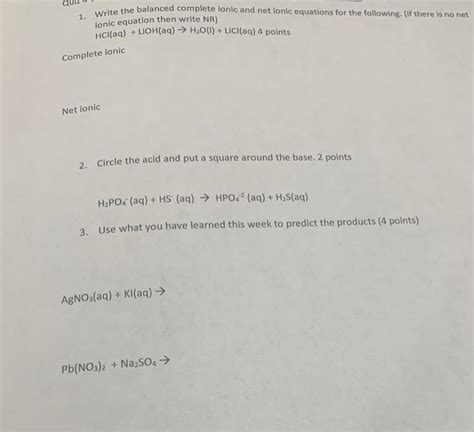 Solved Write The Balanced Complete Ionic And Net Lonic Chegg