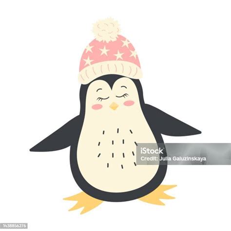 분홍색 겨울 모자를 쓴 귀여운 재미있는 펭귄 남극 새 흰색 배경에 고립된 만화 캐릭터 펭귄에 대한 스톡 벡터 아트 및 기타 이미지 펭귄 귀여운 걷기 Istock