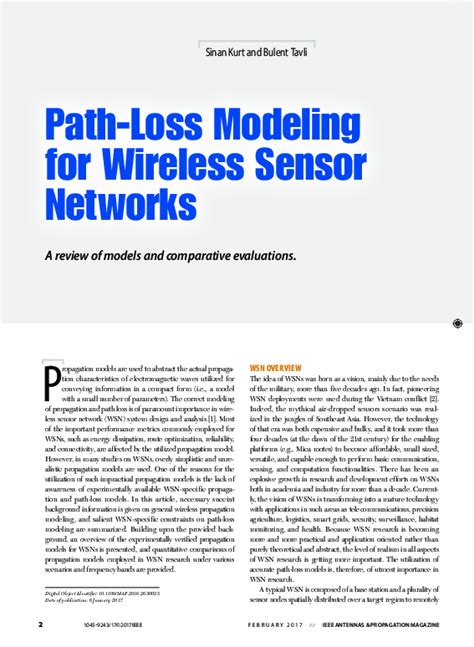Pdf Path Loss Modeling For Wireless Sensor Networks A Review Of